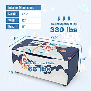 Costzon Kids Toy Storage Bench, Upholstered Toy Organization Chest with Padded Cushion Seat, Carry Handles, Faux Leather Foot Rest Ottoman Stool for Playroom, Bedroom, Living Room (Cloud)