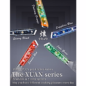 SANMUZUO 3.5 Inch Paring Knife - Kitchen Fruit Vegetable Knife Damascus Steel & Resin Handle - Xuan Series (Sunset Red)