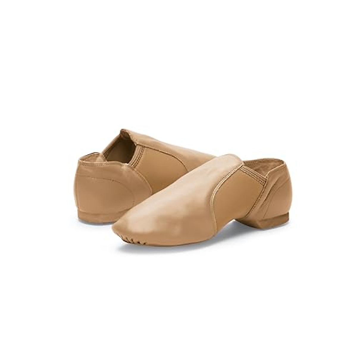 Balera Jazz Shoe Leather Slip On for Dance with Synthetic Rubber Split Sole Caramel