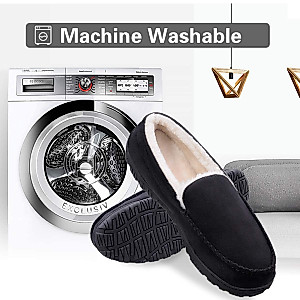 shoeslocker Slippers for Men Moccasin Mens Slippers Warm Indoor Outdoor Black Size 10