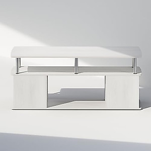 Furinno Jaya Stand for TVs up to 50 Inch with Open Storage, 18.9"D x 47.2"W x 20.12"H, White Oak/Stainless Steel Tube