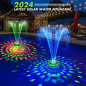 DeeprBetter Solar Pool Fountain with Light,2024 Upgrade High Efficiency Solar Powered Pool Water Fountain Pump,Floating Pool Fountain for Above Ground Pool Waterfall,Solar Pool Sprinkler Fountain Blue