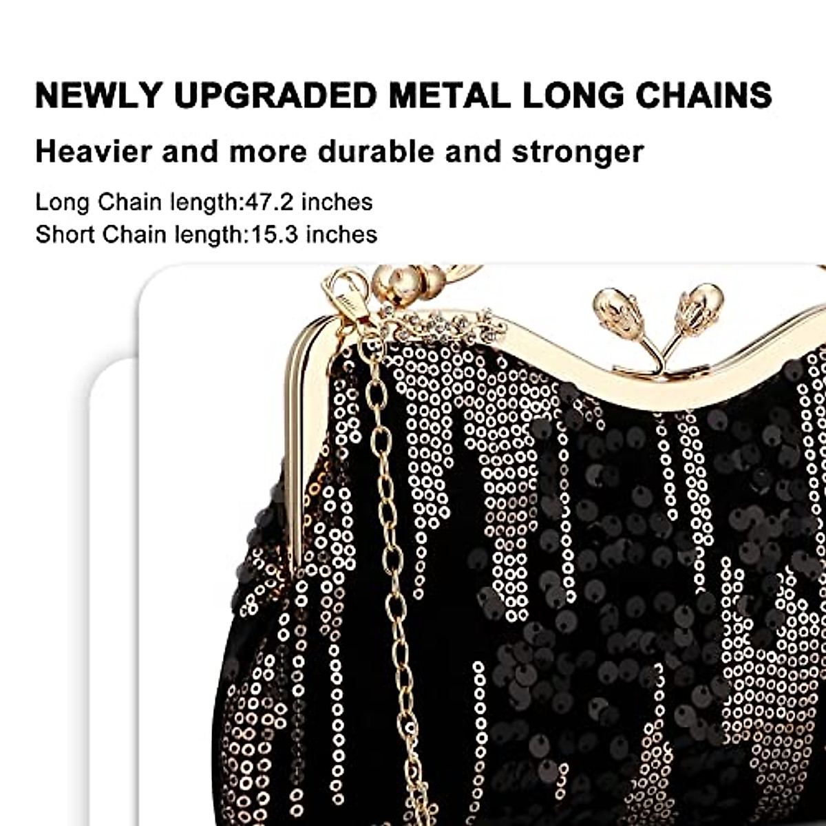 Rkrouco Evening Bag Satin Beaded Sequins Clutch Purse Party Wedding Purse-Black