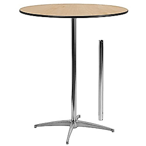 Flash Furniture Lars 36'' Round Wood Cocktail Table with 30'' and 42'' Columns, Natural