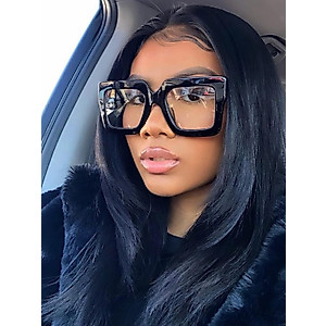 Melpomenia Oversized Blue Light Glasses for Women Fashion Big Frame Glasses Non-Prescription Eyewear(Black)