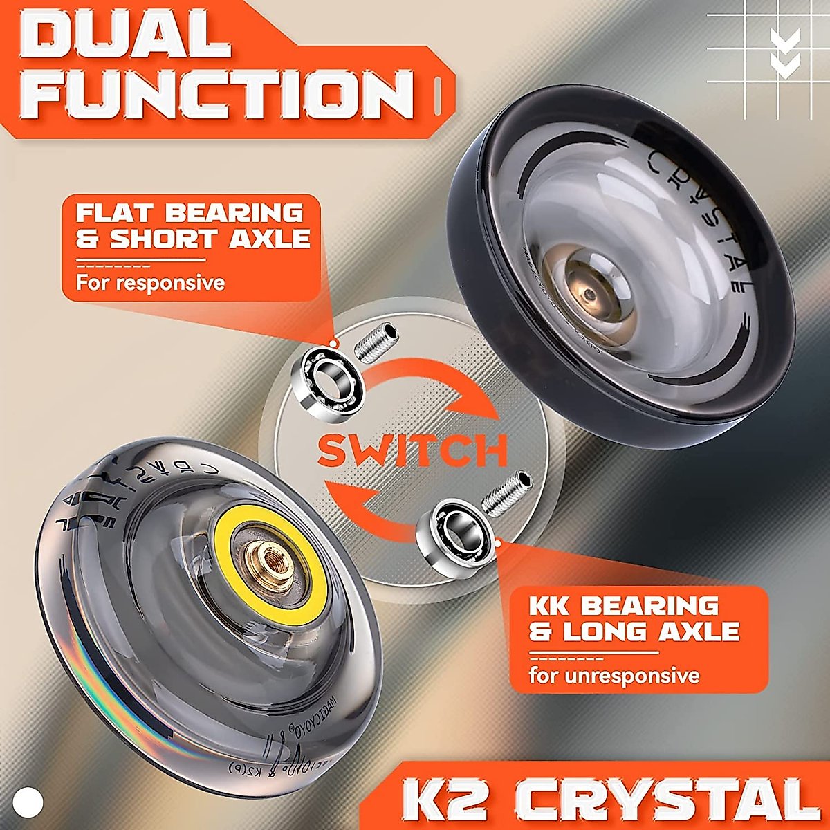 MAGICYOYO 2 Pack of Yoyo K2 Crystal, Responsive Yoyo for Kids Beginner, Dual Function Yoyos with Replacement Unresponsive Yoyo Bearing for Advanced Player+Bearing Removal Tools+12 Yoyo Strings+2 Bags