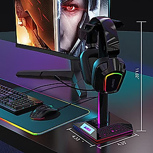 NACODEX Black Wired Gaming Headset and RGB Gaming Headphone Stand with 3.5mm AUX & 2 USB Port, Touch Control 10 Lighting Mode Headset Holder