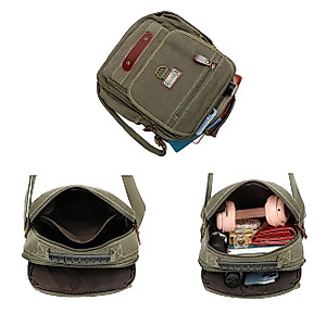 Sunsomen Small Canvas Messenger Bag Man Purse Shoulder Bag Crossbody Bag With Water Bottle Pocket 12 Inch (Khaki)