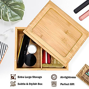 Large Natural Bamboo Decorative Storage Box Wooden Keepsake Box - 10” x 8” x 4” with Magnetic Lid for Home Storage (Standard Version)