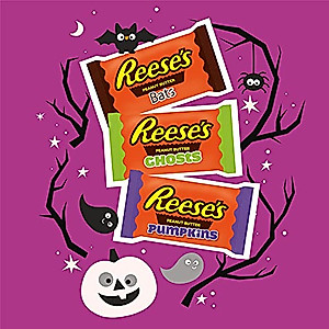 REESE'S Assorted Milk Chocolate Peanut Butter Snack Size Shapes Candy, Halloween, 9.6 oz Variety Bag
