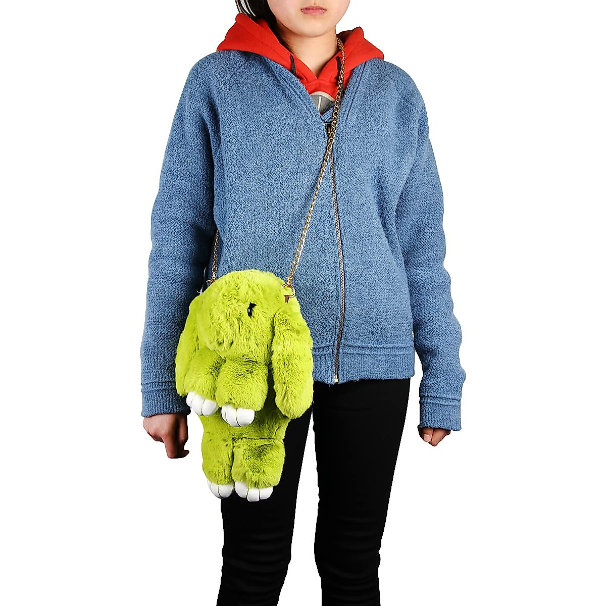 Evaliana Bunny Faux Rabbit Fur Crossbody Handbag Shoulder Bag