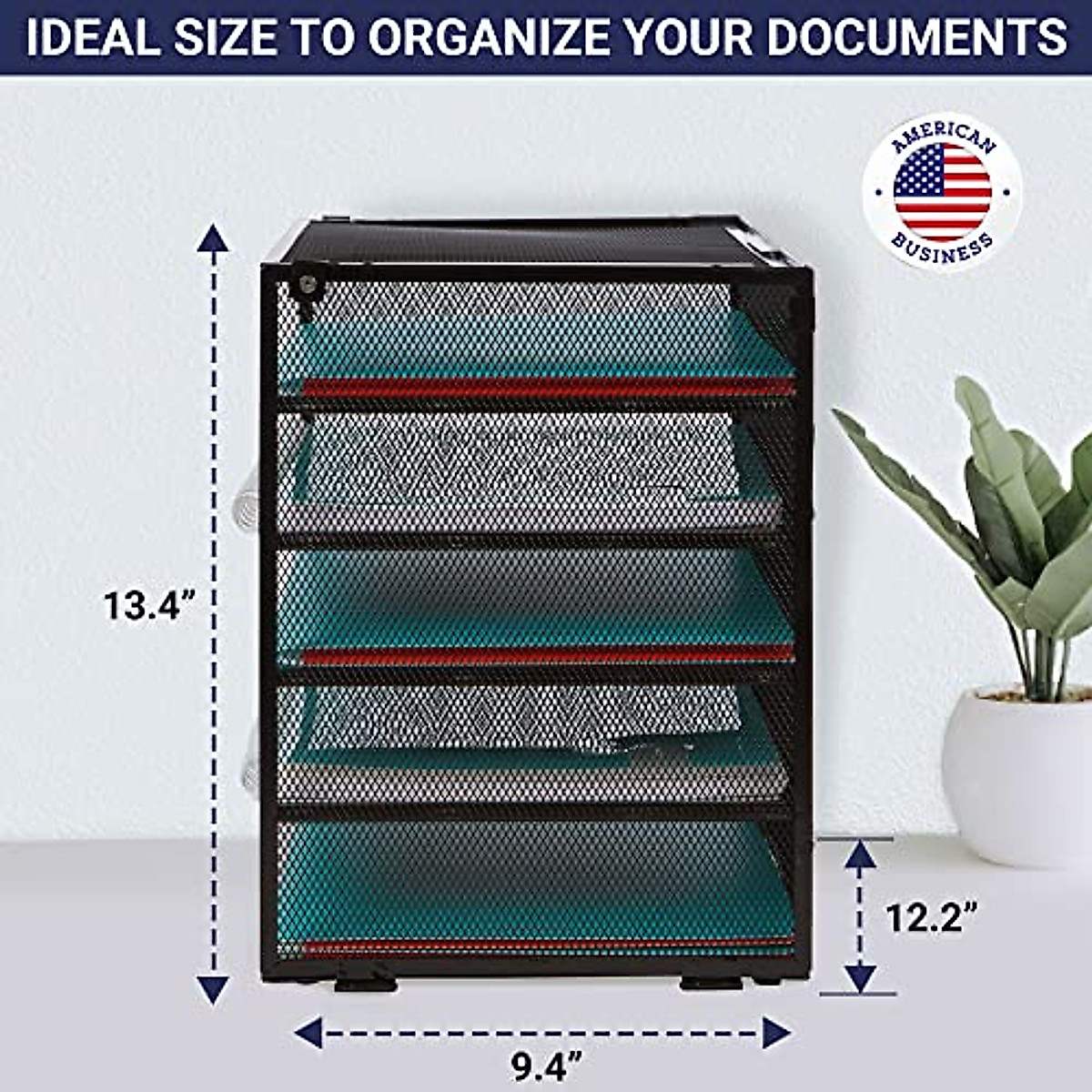 Desk Organizer Tray - Letter Tray in Black Metal Mesh for Organizing Files, Papers, Bills, Folders, Letters, Binders, and More. Desktop Paper Tray Rack for Home, Office, or School (5 Tier)