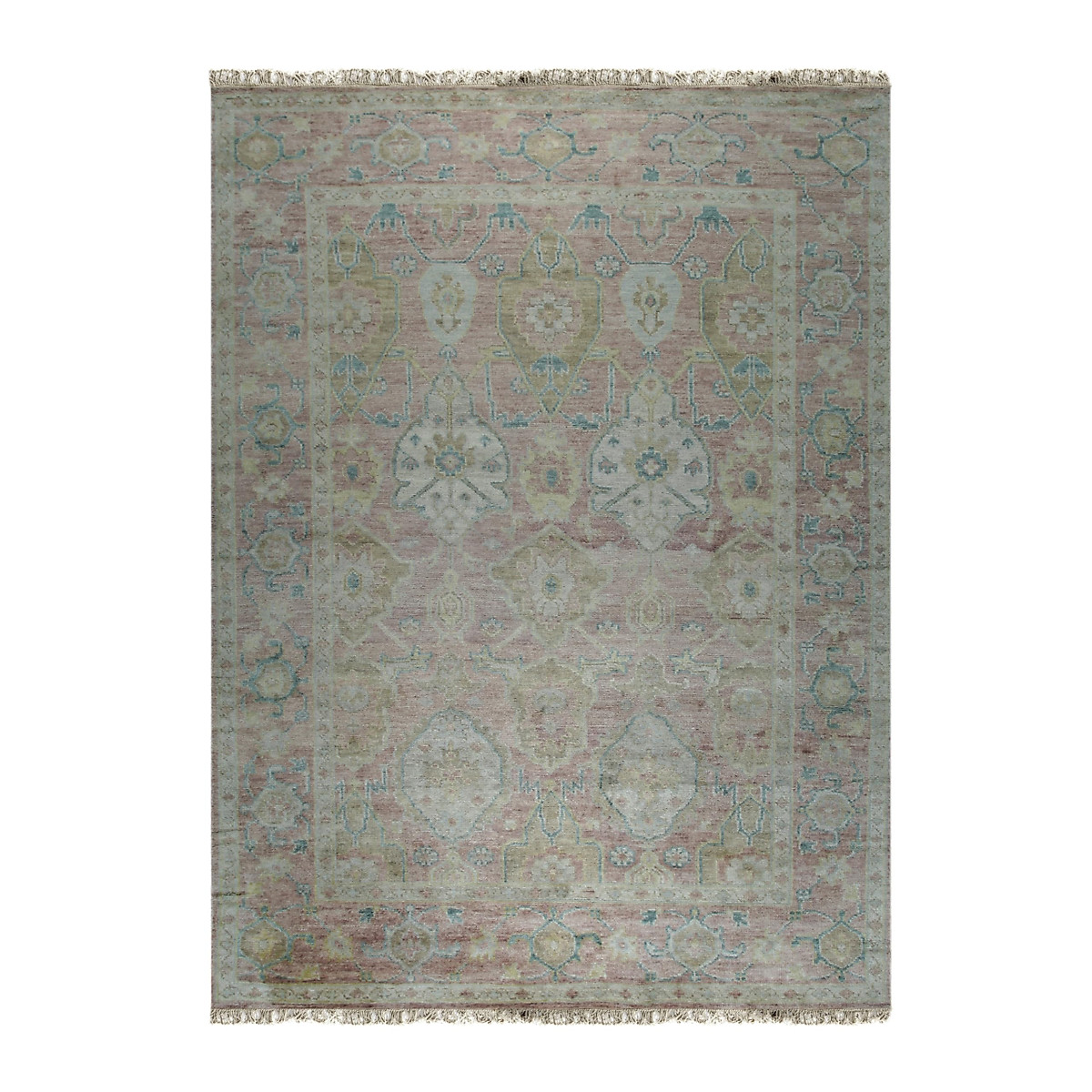 EORC A124PK9X12 Hand-Knotted Wool Oushak Rug, 9' x 12', Pink Area Rug