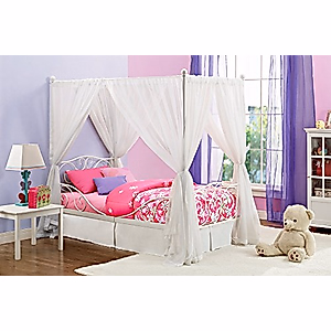 DHP Metal Canopy Kids Platform Bed with Four Poster Design, Scrollwork Headboard and Footboard, Underbed Storage Space, No Box Sring Needed, Twin, White