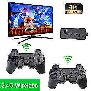 Uberwith Retro Game Console,Retro Game Stick,Plug & Play Video TV Game Stick Within 20000+ Games Built-in, 9 Classic Emulators, 4K HDMI Nostalgia Stick Game for TV, Dual Controllers (64G)