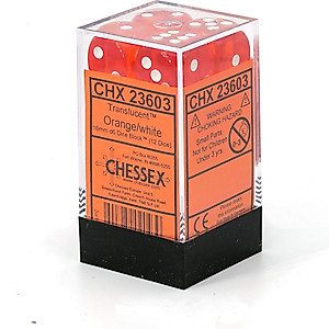 DND Dice Set-Chessex D&D Dice-16mm Translucent Orange and White Plastic Polyhedral Dice Set-Dungeons and Dragons Dice Includes 12 Dice – D6, Various (CHX23603)