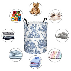 Marseilles Toile Willow Ware Blue White Laundry Basket,Collapsible Clothes Hamper Storage with Handle, Laundry Hamper for Bathroom Home Decor Baby Clothing Small