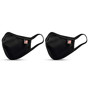 MEGLIO Cotton Mask Reusable Washable Double Layered made in USA with flag label Pack of 2 (Black)