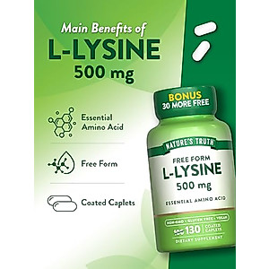 Nature's Truth L-Lysine 500mg | 130 Caplets | Free Form | Essential Amino Acid | Non-GMO & Gluten Free Supplement