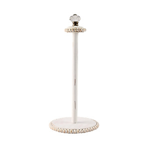 Mud Pie Doorknob Wood Beaded Paper Towel Holder, White, 15"