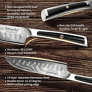Sunnecko Kitchen Knife Japanese Damascus Santoku Knife 5 Inch,High Carbon Steel Cooking Knife Professional with G10 Handle