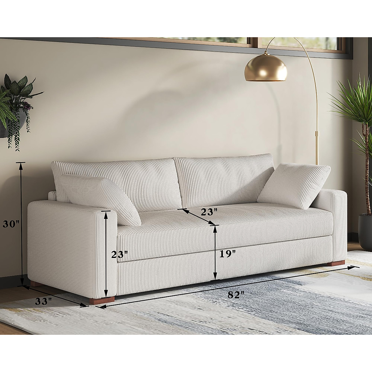 Jocisland Sofa, 3 Seater Comfy Couch, Modern Sofa Couch with Corduroy Upholstered, Couch for Living Room Home Office -White Couch
