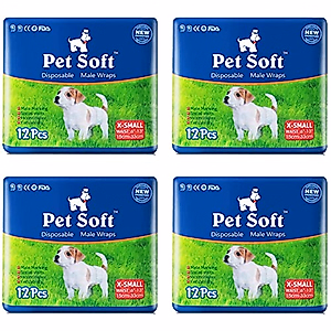 Pet Soft Disposable Male Dog Wraps - Dog Diapers for Male Dogs, Puppy Diapers 48pcs XSmall