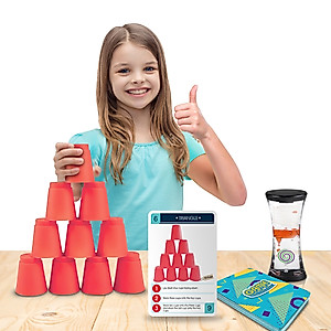 Gamie Stacking Cups Game with 18 Fun Challenges and Water Timer, 24 Stacking Cups, Sturdy Plastic, Classic Family Game, Idea for Boys and Girls Ages 3+ Olds, Tons of Fun