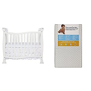 Dream On Me Violet 4 in 1 Convertible Mini Crib with Dream On Me 3 Portable Crib Mattress, White