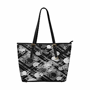 InterestPrint Striped Pattern With Skulls Bags for Women LeatherPurse and Handbags Large Shoulder Bag Crossbody Purse