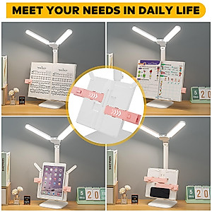 Desk Lamp with Book Stand: Bright LED Reading Lamp, Adjustable Dimmable Dual Swing Arm Eye-Caring Desk Lamp, Table Desk Light with Adjustable Book Stand for Home, Office, Bedroom, Work, Study