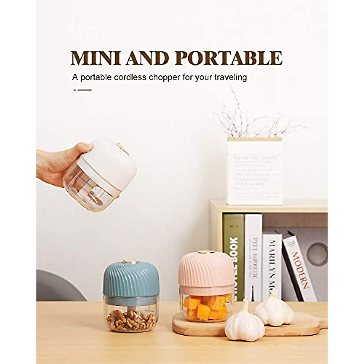 DmofwHi Electric Garlic Chopper,Cordless Mini Chopper With USB Rechargeable,304 Stainless Steel Blade,250ml Portable Electric Mini Food Chopper for Garlic,Ginger,Onion,Meat-Cream White