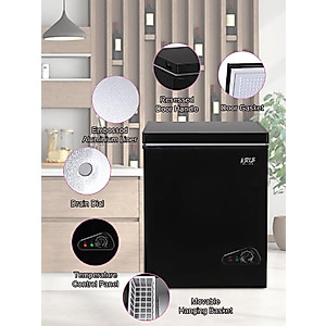 KRIB BLING 3.5 cu.ft Adjustable Thermostat Chest Freezer with Removable Storage Basket for House Kitchen Garage Basement Black