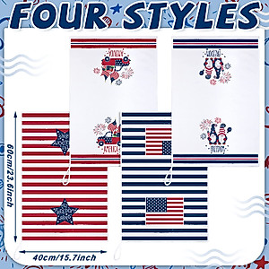 4 Pcs 4th of July Patriotic Kitchen Towels American Flag Stars Dish Towels Independence Day Hand Towel Red White and Blue Tea Towels for Kitchen Housewarming Gifts Memorial Day Home, 15.7" x 23.6"