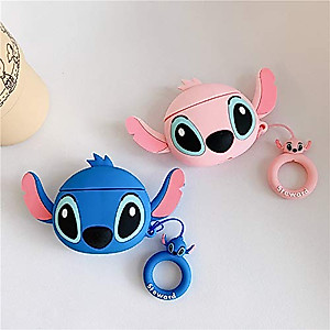 COCOMII Cartoon Case Compatible with AirPods - Silicone, Slim, Matte, Cute Funny Animated, Anxiety & Stress Relief, Keychain Ring, Fingerprint Resistant, Anti-Scratch, Shockproof (Stitch Face)