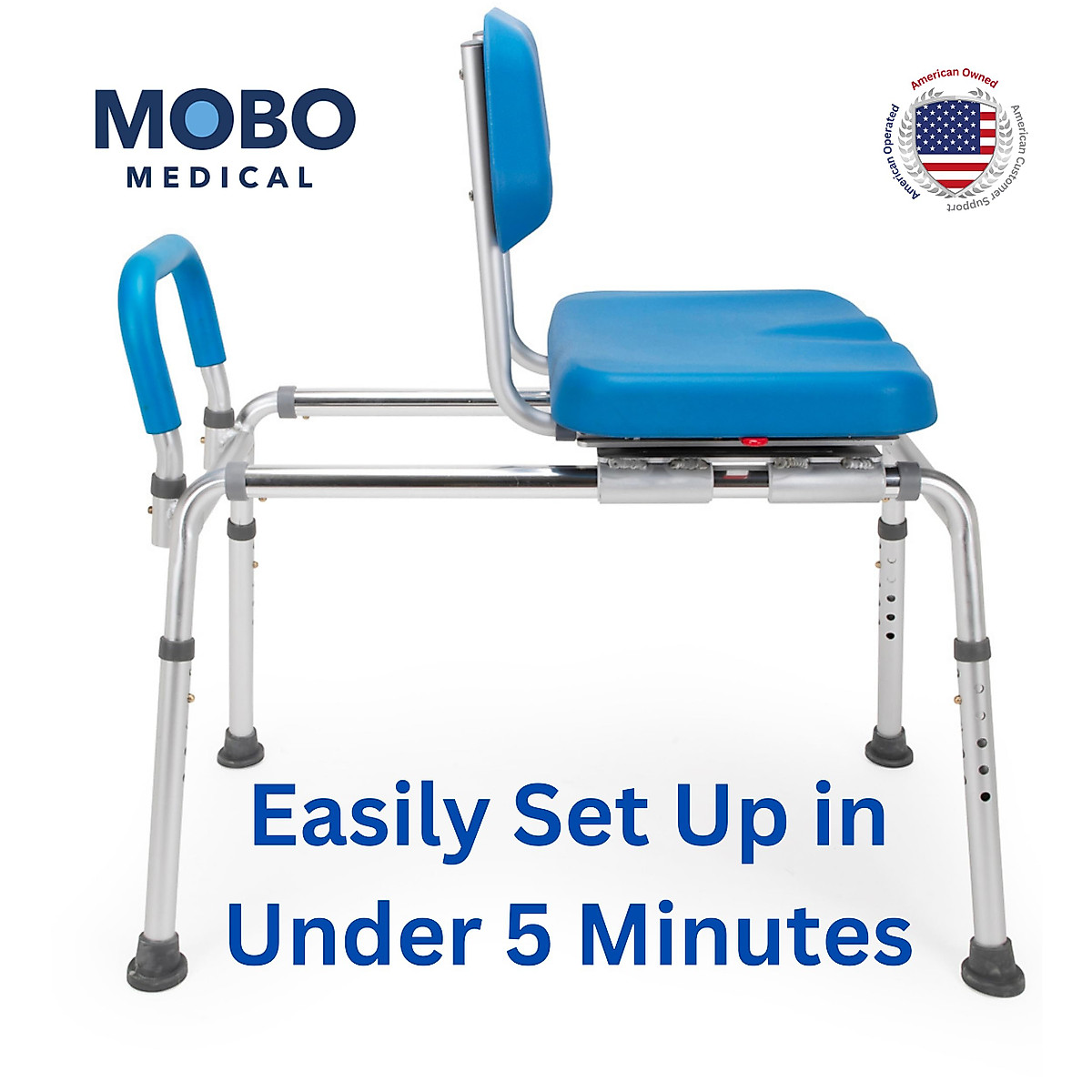 Mobo Sliding Shower Chair, Tub Transfer Bench with Swivel Seat - Adjustable Height, Locking Mechanism - Water Proof, 330 lbs Weight Capacity, Inside Shower for Elderly, Seniors, Handicap