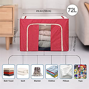 Clothes Storage Bins Boxes, 72L Large Oxford Cloth Steel Frame Organizers Bag with Clear Window, Sturdy Zipper, Reinforced Handle for Bedding, Blankets, Bedding, Pillow, Seasonal Clothing, Comforter