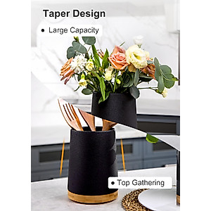 Nucookery 360° Rotating Utensils Holder, 8.2" Extra High Large Ceramic Kitchen Utensil Holder with Countertop-Protection Cork Bottom, Farmhouse Kitchen Decor for Counter (Stone Black)