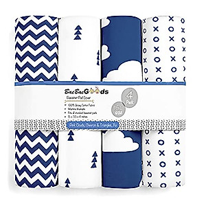 Bassinet Bed Sheets – Premium Bassinet Fitted Sheet for Halo, Mika Micky, Maxi COSI & Others - 4 Pack 100% Jersey Knit - Bassinet Bedding for Standard Size Oval or Halo Bassinet Pads for Boys & Girls