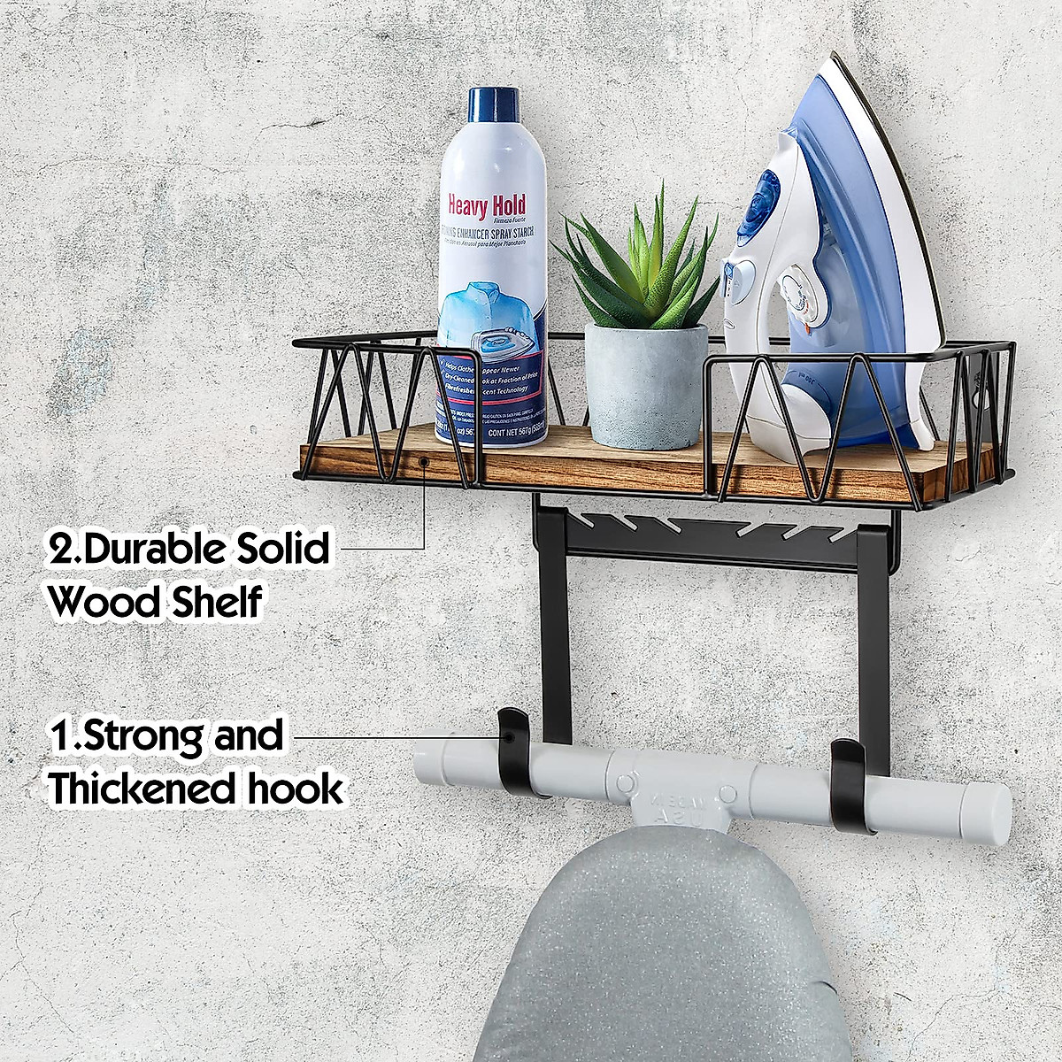 TJ.MOREE Ironing Board Holder Wall Mount - Laundry Room Iron and Ironing Board Hanger Laundry Room Decor Organization and Storage (T&V Shaped)