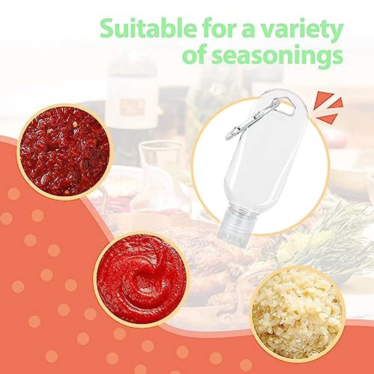 Set of 3 Portable Hot Sauce Keychain Bottles - Mini Ketchup Containers for On-The-Go - Refillable Travel Size Hot Sauce Keychain, 2oz/50ml Bottles