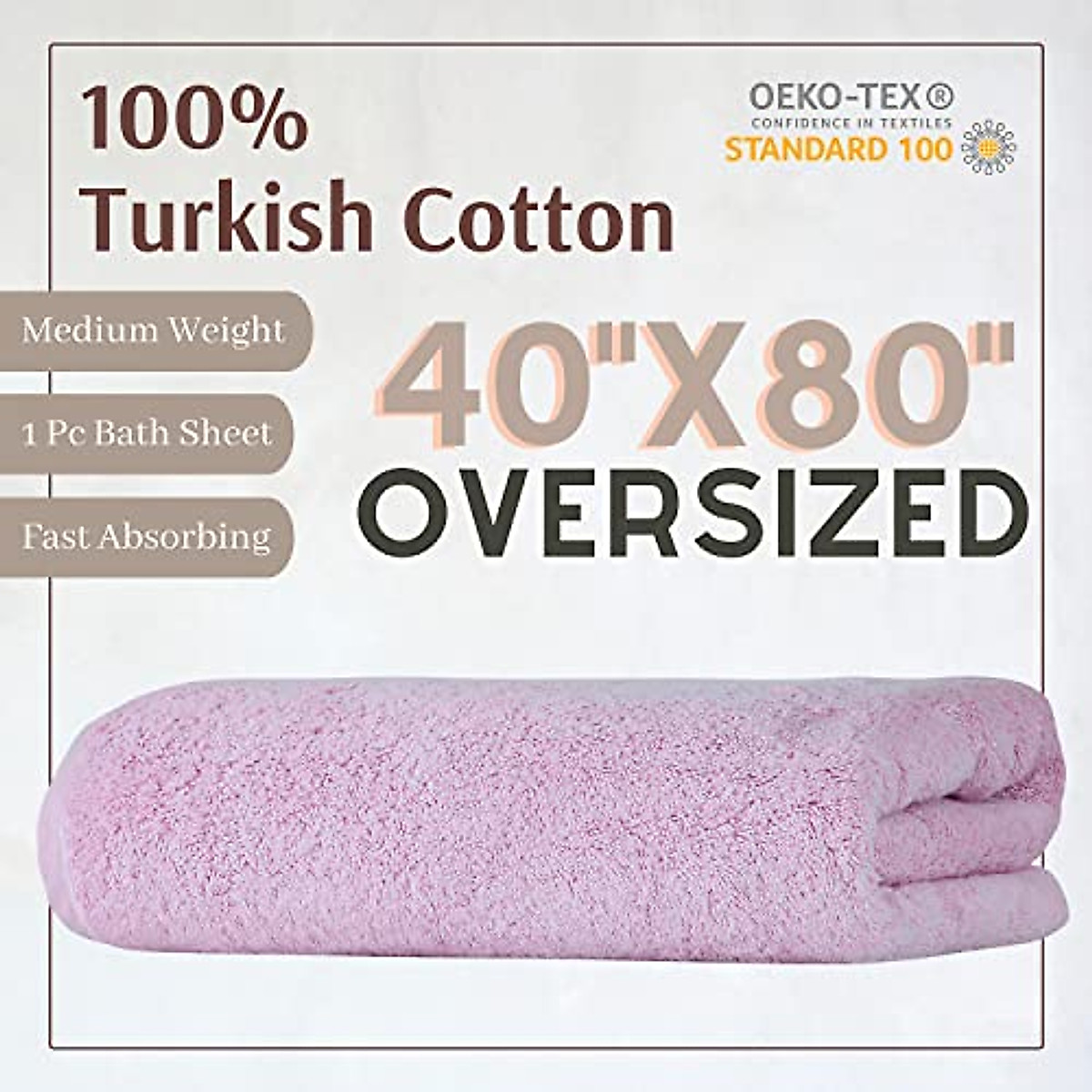 TEXTILOM 100% Turkish Cotton Oversized Luxury Bath Sheets, Jumbo & Extra Large Bath Towels Sheet for Bathroom and Shower with Maximum Softness & Absorbent (40 x 80 inches)- Lilac
