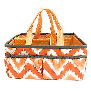 Bacati Mix and Match Unisex Nursery Fabric Storage Caddy with Handles, Orange