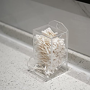 Beautyflier Qtip Dispenser Cotton Swab Holder, Large Acrylic Q Tip Dispenser Storage Organizer Modern Containers Countertop Decor for Bathroom Restroom (Clear, Cotton Swab Dispenser Only)