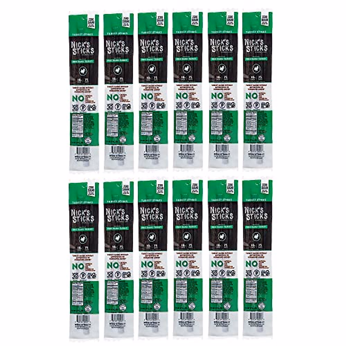 Nick's Sticks | Free Range Turkey Snack Sticks | Made in the USA | Gluten Free | Paleo, Keto, Whole30 Approved | No Soy, Antibiotics or Hormones (12 – 1.7oz. Packs of 2 Sticks)