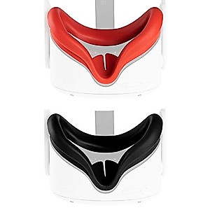 (2 Pack) Seltureone Silicone VR Face Pad Compatible for Quest 2, Face Eye Cushion Cover Mask Skin, Sweatproof Washable, Black, Red