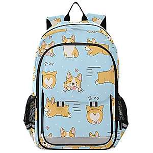 Kawaii Playful Corgi Dogs Backpack for Women Men, Large Student School Bookbag 15.6 in Laptop Bag Purse Travel Casual Daypack
