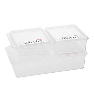 Komax Daykips Berry Containers for Fridge | (Set of 3) lettuce keeper for fridge | Produce Storage BPA-Free Freezer and Fridge Organizers with Dripping Tray | Salad Keeper