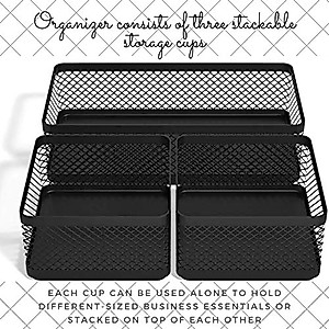1InTheOffice Desk Baskets and Organizers Tray, Black Mesh Tray, Black Wire Mesh, 3-Compartment Stackable