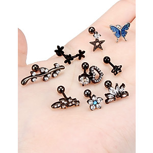 Kadogohno Black Cartilage Mid Helix Tragus Conch Earrings Piercing Jewelry 16g 16 Gauge Hypoallergenic Surgical Stainless Steel for Women